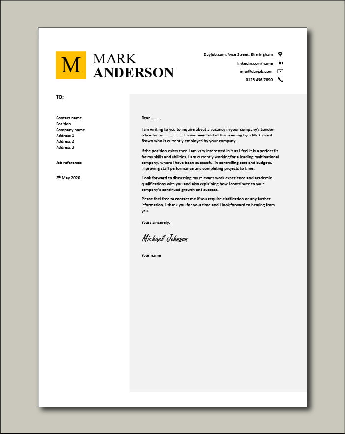 Inquiry Letter Sample Cover Letter Example Job Enquiry Letter Format