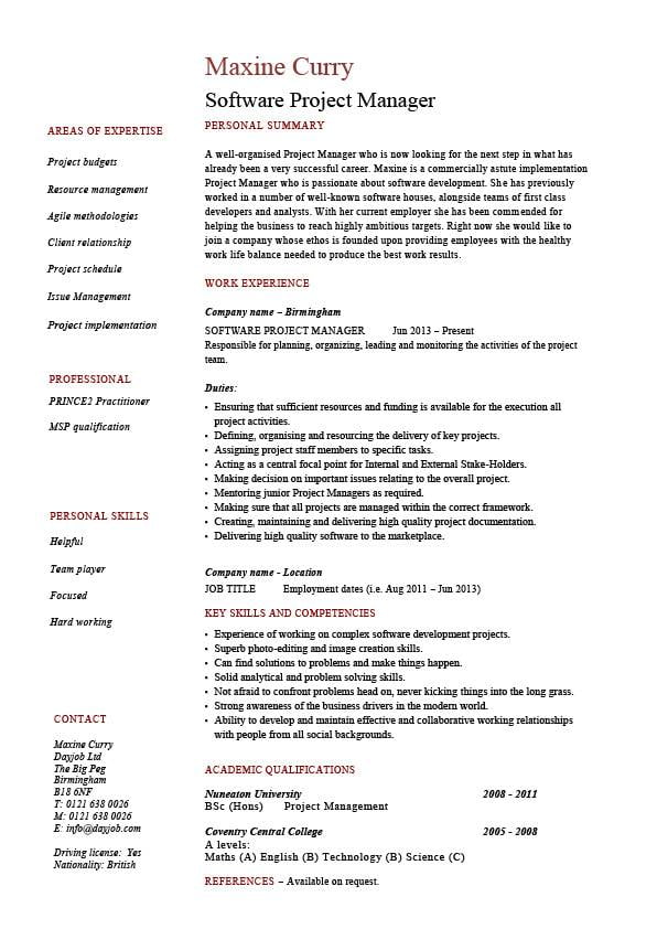 Software Project Manager Resume Example Sample Fixing Bugs Career