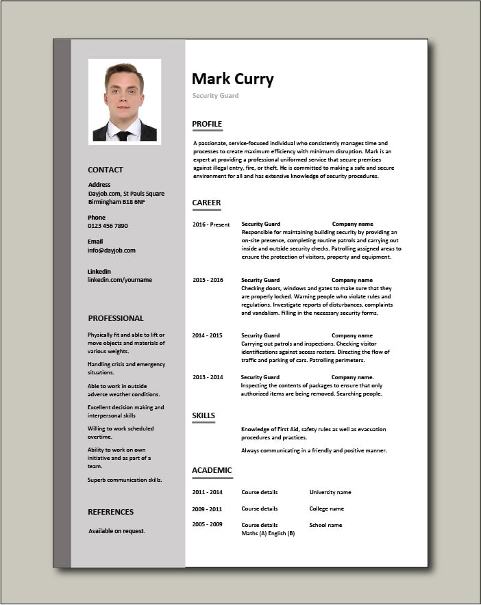 Security Guard CV Sample