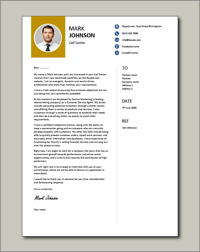 Call Center Cover Letter Example Centre Samples Representative
