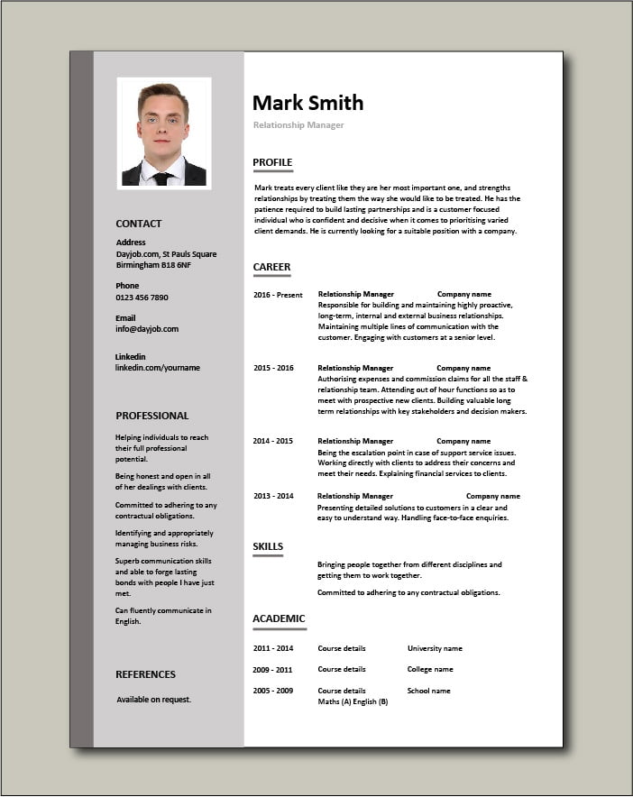 Relationship Manager Resume Account Management CV Job Description