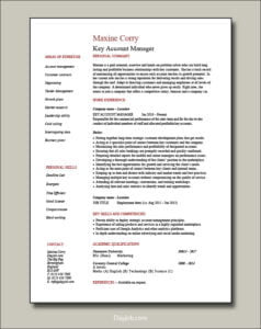 Key Account Manager CV template 1, brand, KAM, 2025, best